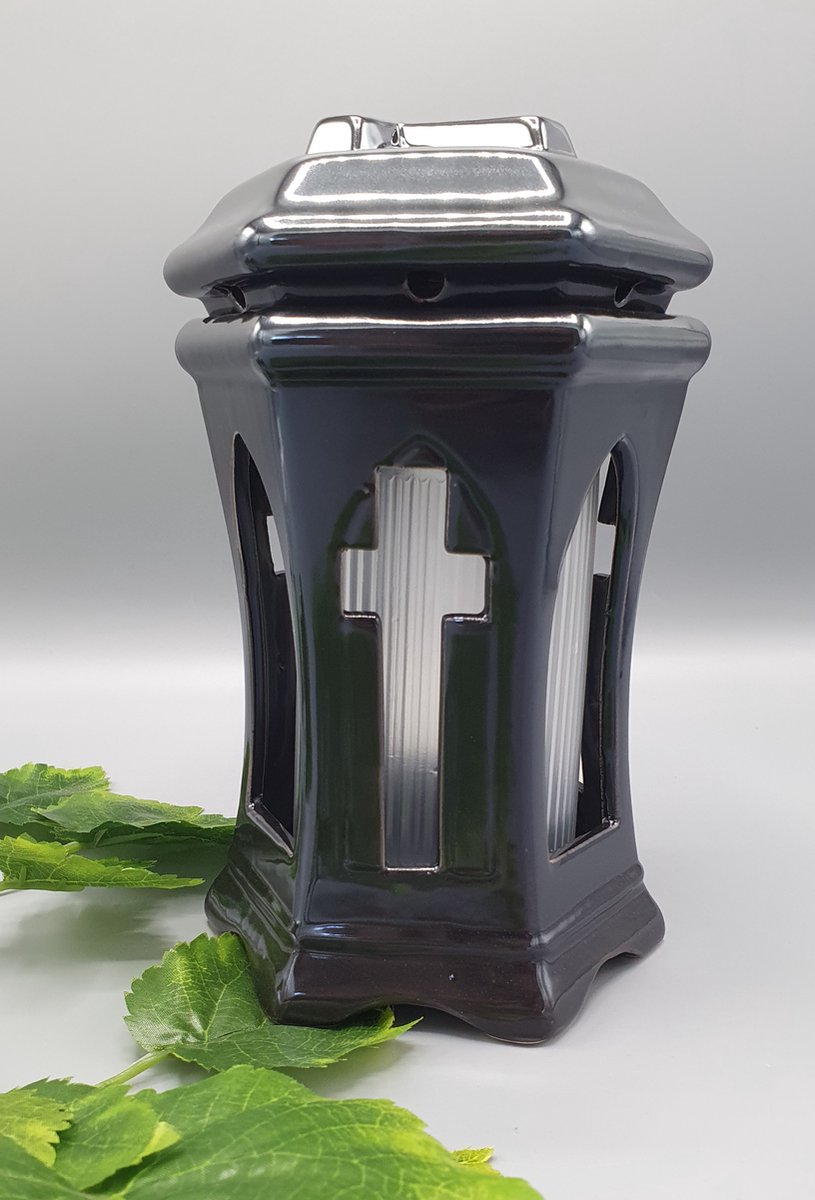 Herdenkingslicht - Lantaren - Keramiek - Kruis - Antraciet - Windlicht ...