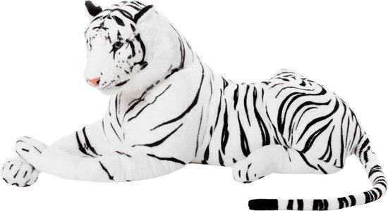 BRUBAKER XXL Knuffel Tijger Wit 110 cm - Liggende Knuffel - Levensecht ...