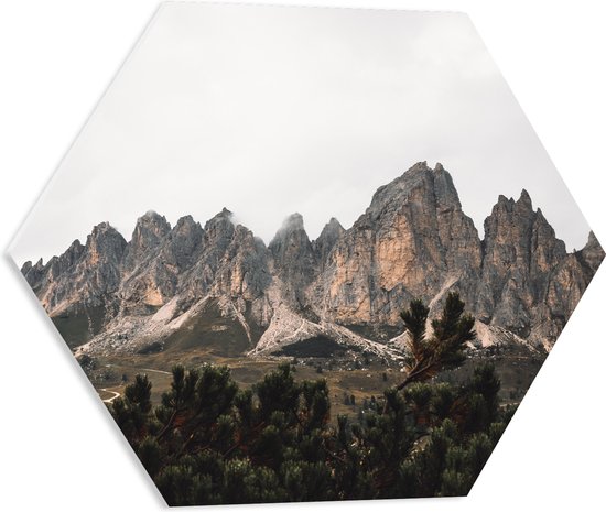 PVC Schuimplaat Hexagon - Bergen - Rotsen - Stenen - Bomen - Landschap ...