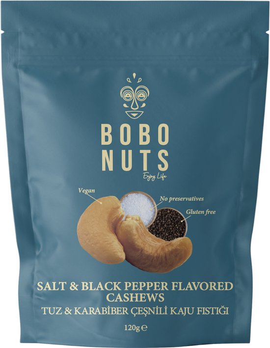 Bobo Nuts - Cashewnoten met Zout & Zwarte Peper Smaak - 6 x 120 gram | bol