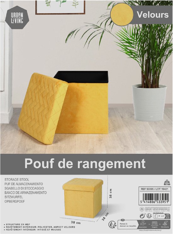 Urban Living Poef/hocker - opbergbox zit krukje - velvet geel ...