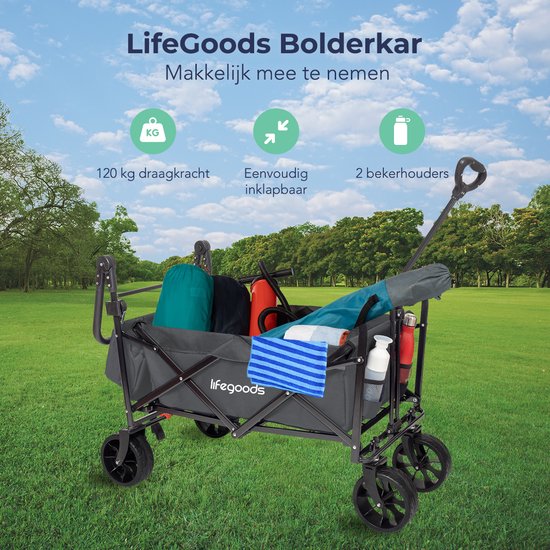 LifeGoods Bolderkar - Opvouwbaar - Tot 120KG - 90L - Wasbaar Polyester ...