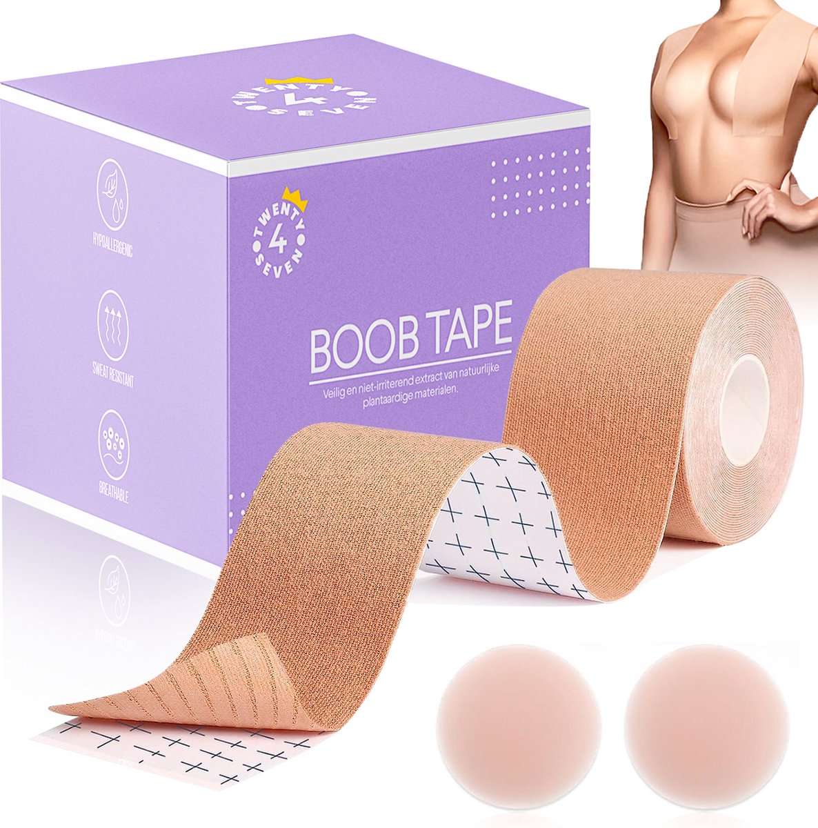Boob Tape met Nipple Covers - Fashion Boobtape - Plak BH - Tepelcovers - Beige | bol.com
