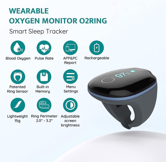 O2 Ring Pulsoxymeter - Zuurstofmeter met Alarm - Bluetooth & App ...