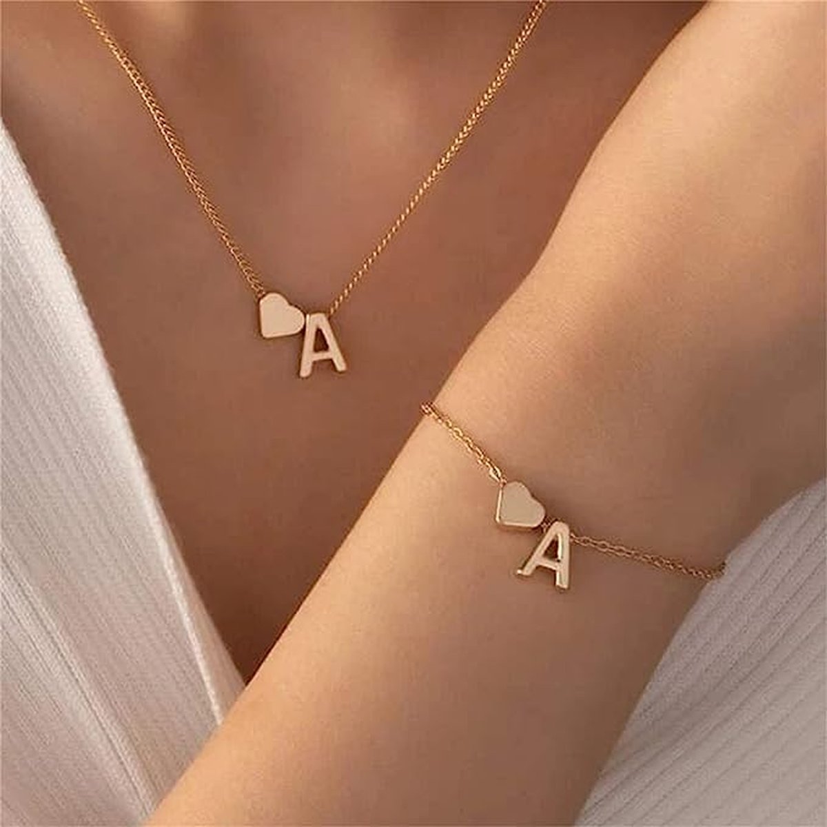 Initiaal Ketting & Armband set met Letter A Goudkleurig - Met letter ...