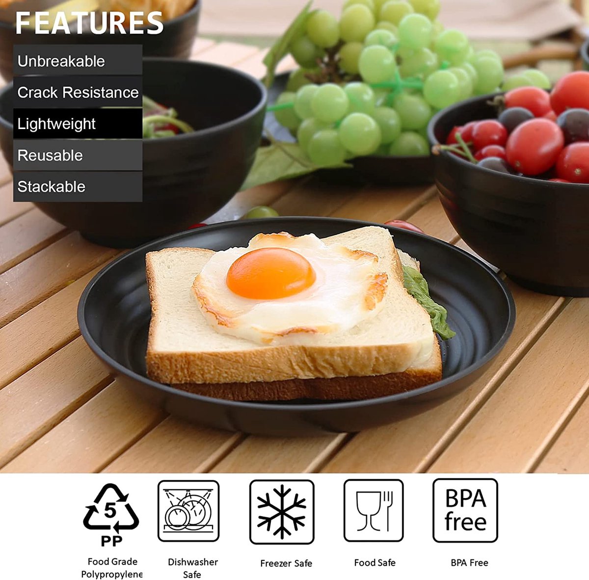 Set van 4 dinerborden voor pizza, pasta, brood, snacks, salades ...