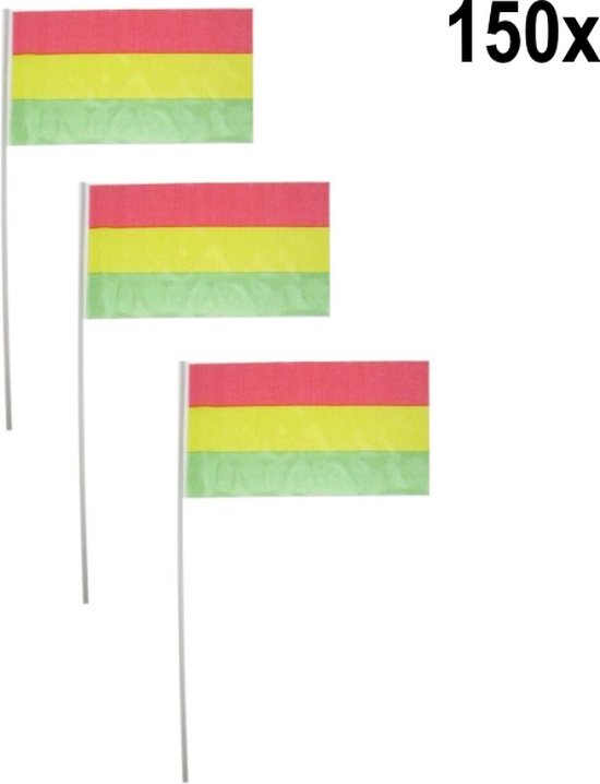 150x Zwaaivlaggetje 50 cm. op stok rood/geel/groen 17 x 25 cm - zwaai ...