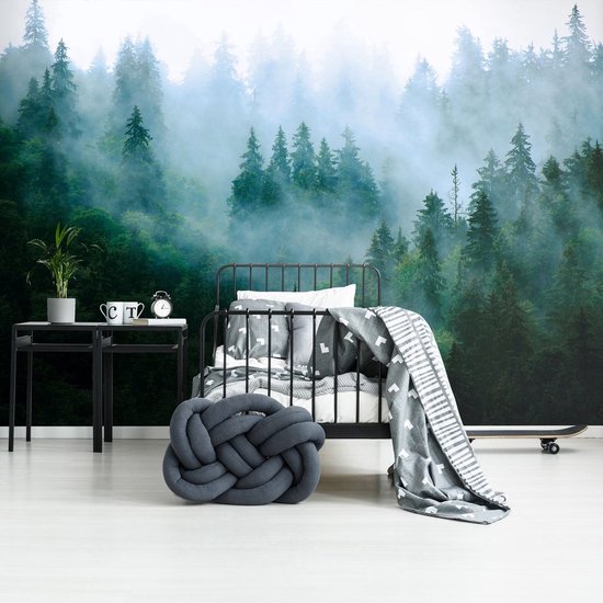 Fotobehang - Vlies Behang - Dennenbos in de Mist - Mistig Bos - 416 x ...
