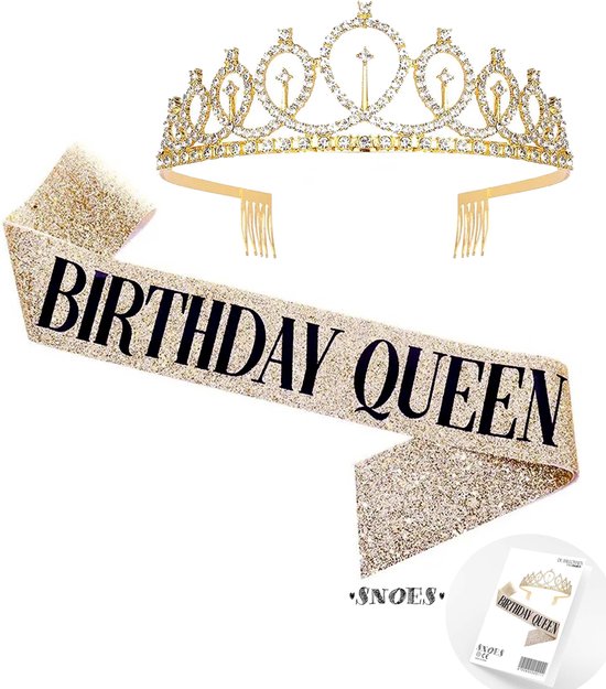 Snoes * Goud Verjaardag Kroon Tiara en Sjerp * Birthday Queen * Gold ...