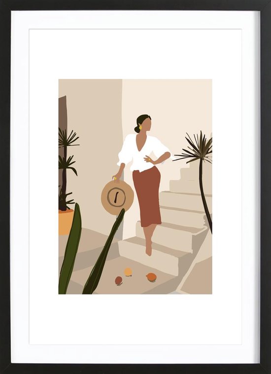 JUNIQE - Poster in premium houten lijst Pose -20x30 /Bruin & Grijs | bol