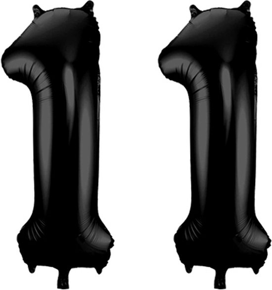 Wefiesta - Folieballon Cijfer 11 Zwart Metallic Mat - 86 cm | bol