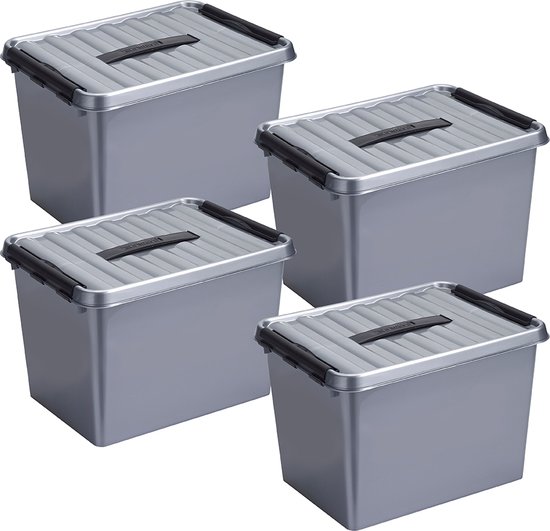 Sunware - Q-line opbergbox 22L metaal zwart - Set van 4 | bol.com