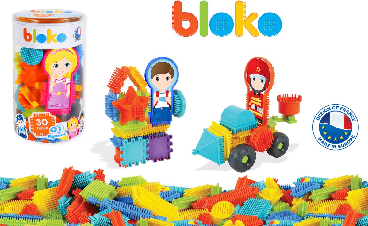 Bloko - tube met 30 bouwstukken + 1 speelfiguur - Classic - Bouwset ...
