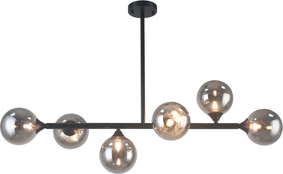 Design plafondlamp zwart met smokey glas, 6-lichts - Aster | bol.com