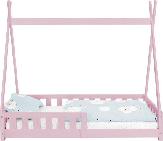 Kinderbed Tipi 80x160 cm roze van dennenhout incl. matras H-10cm ...