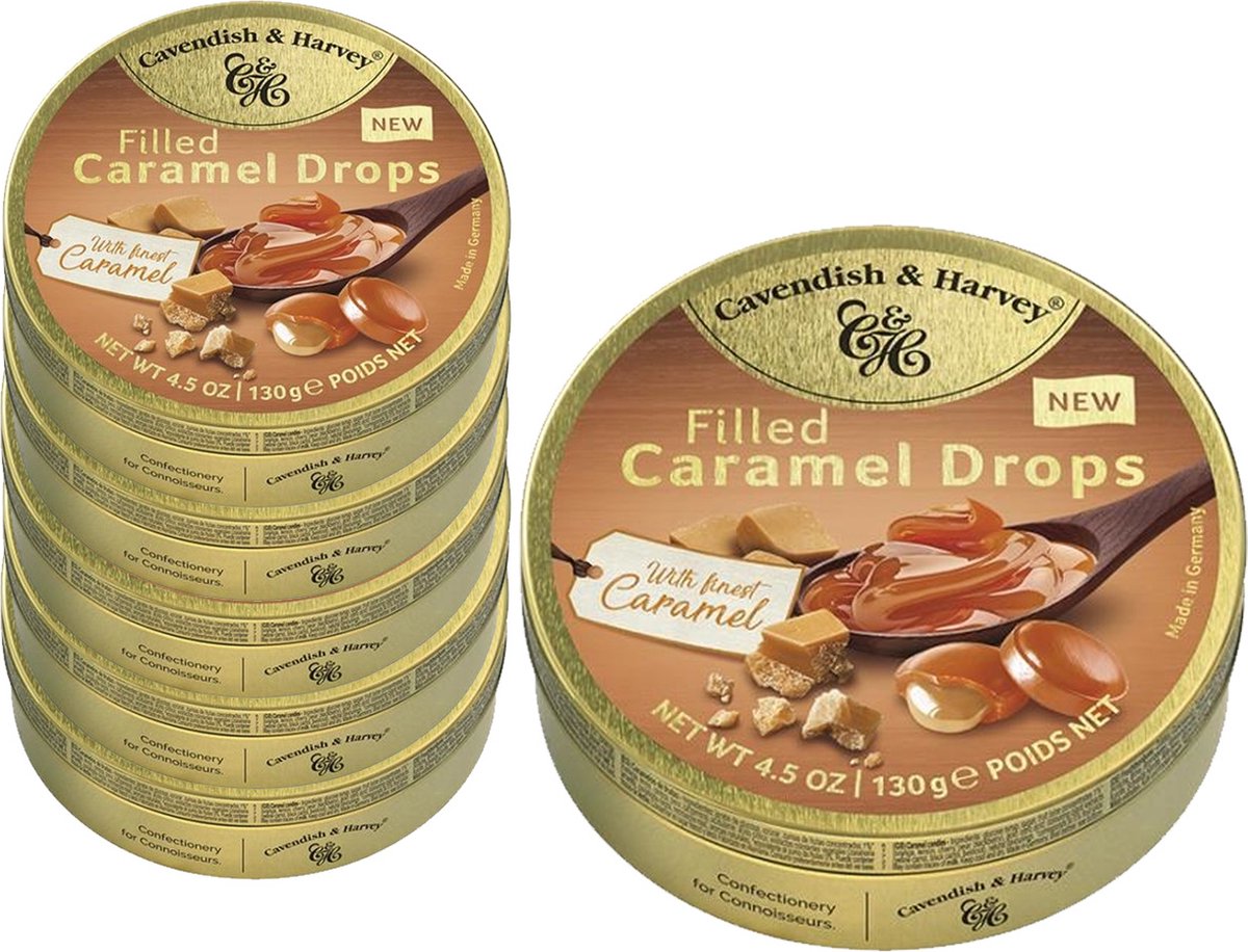 6 Blikjes Caramel met Caramel Drops á 130 gram - Voordeelverpakking ...