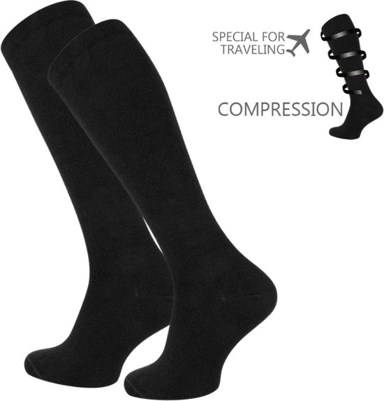 Compressie kniekous - Reiskniekous - Steunkous - Unisex - Zwart - Maat 43-46 | bol