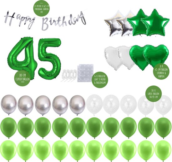 Snoes Ballonnen 45 Jaar Wit Groen Zilver Mega Ballon - Compleet Feestpakket 45 Jaar -... | bol