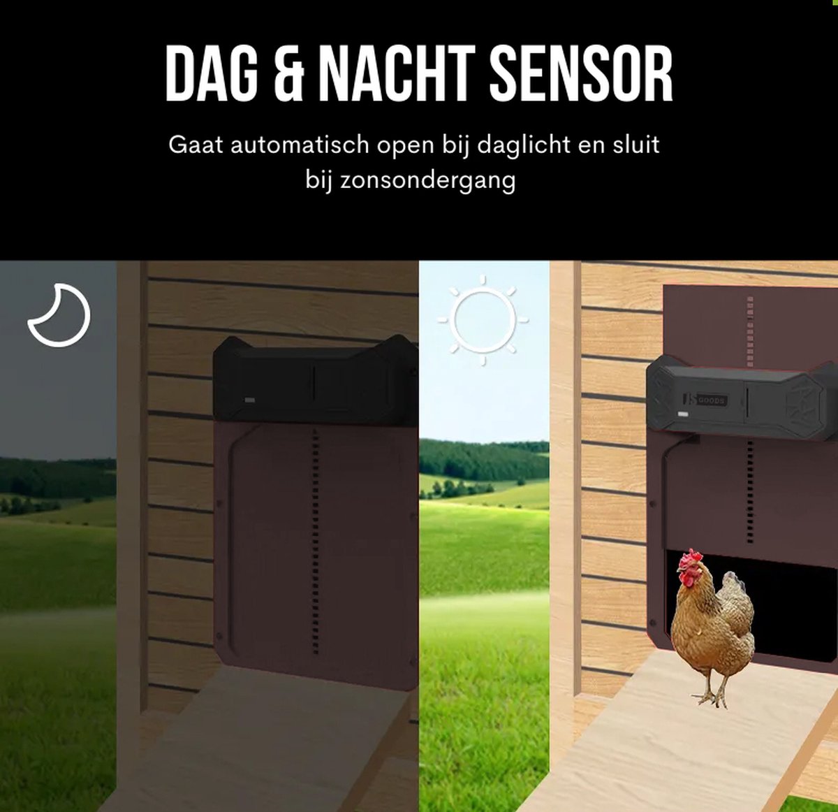 JS Goods® Kippenluik Automatisch - Automatische kippendeur – Hokopener ...