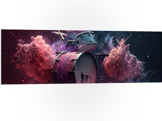 PVC Schuimplaat- Drumstel Vol Verfspetters en Gekleurde Rook - 120x40 ...