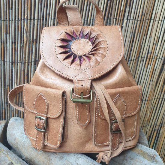 Lindian style - Backpack - ""SUN"" - rugtas - Leder/leer - Ibiza style ...