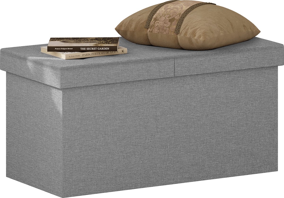 Kamyra® Linnen Opbergpoef Met Deksel - Rechthoek - Linnen, Hocker, Poef ...