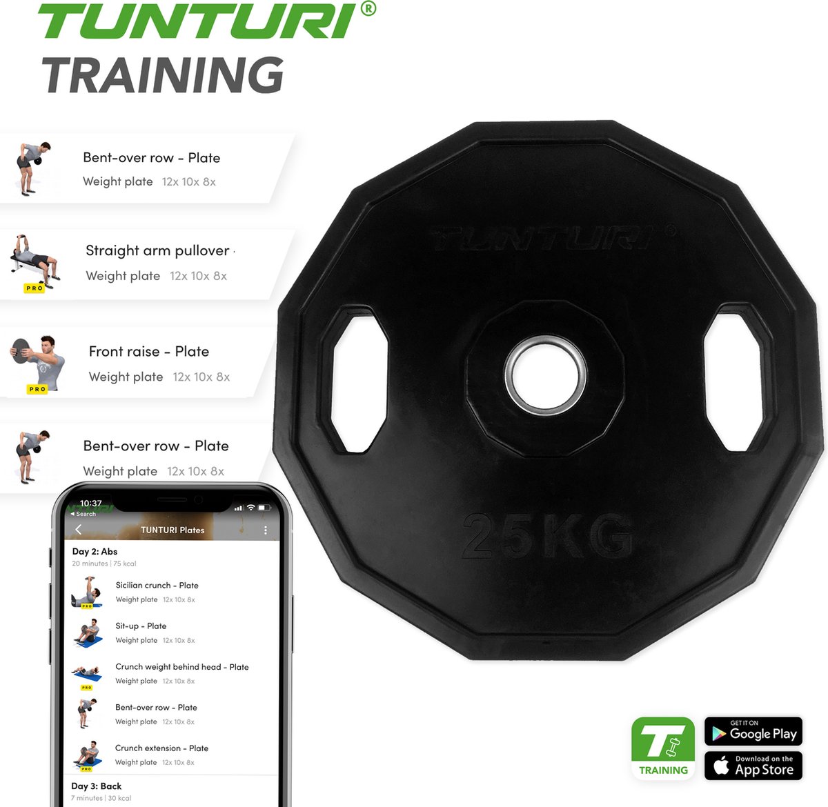 Tunturi Olympische Halterschijf - Halter gewichten - 1x 25 kg - 50mm ...