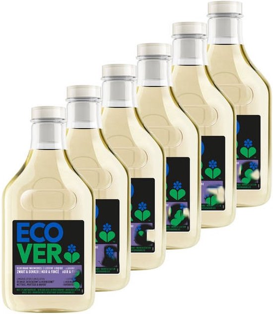 Ecover Vloeibaar Wasmiddel Zwart en Donker - 132 Wasbeurten - 6 Flessen - 1000 ml per fles | bol