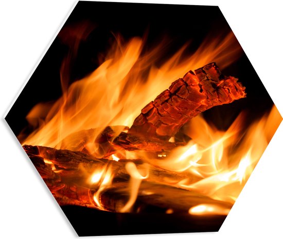 PVC Schuimplaat Hexagon - Vuur - Hout - Kampvuur - Oranje - 50x43.5 cm ...