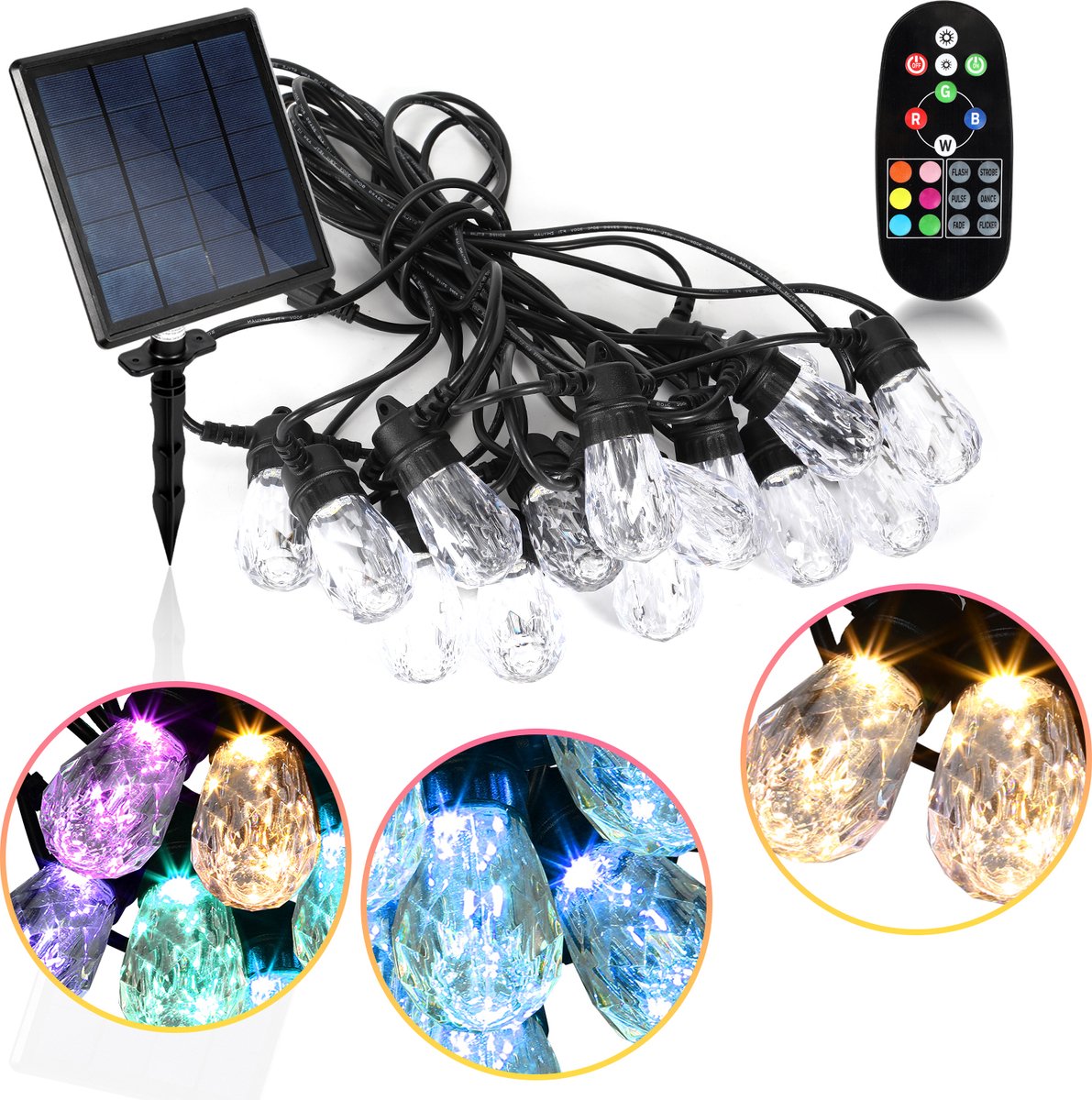 Solar Lichtsnoer Solar tuinverlichting met afstandsbediening 15 LED 10m ...