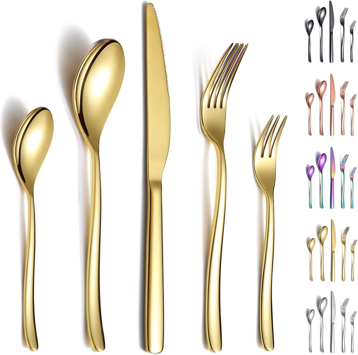 Gouden bestekset, 30-delig, stevig roestvrij staal, titanium bestek ...