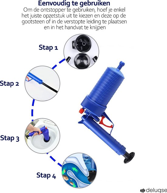 Deluqse Ontstoppingspomp - Blauw - Hoge Druk - Luchtdruk Ontstopper ...