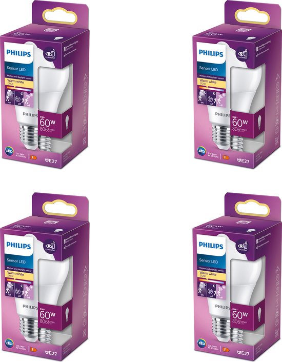 Philips Voordeelverpakking - E27 - LED Standaardlamp met Bewegingssensor - Mat - 60W -... | bol