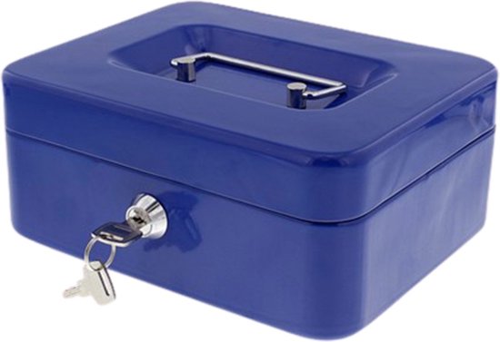 Geldkist - Blauw - Sleutel slot - Kassa - 20 x 16 x 9cm | bol