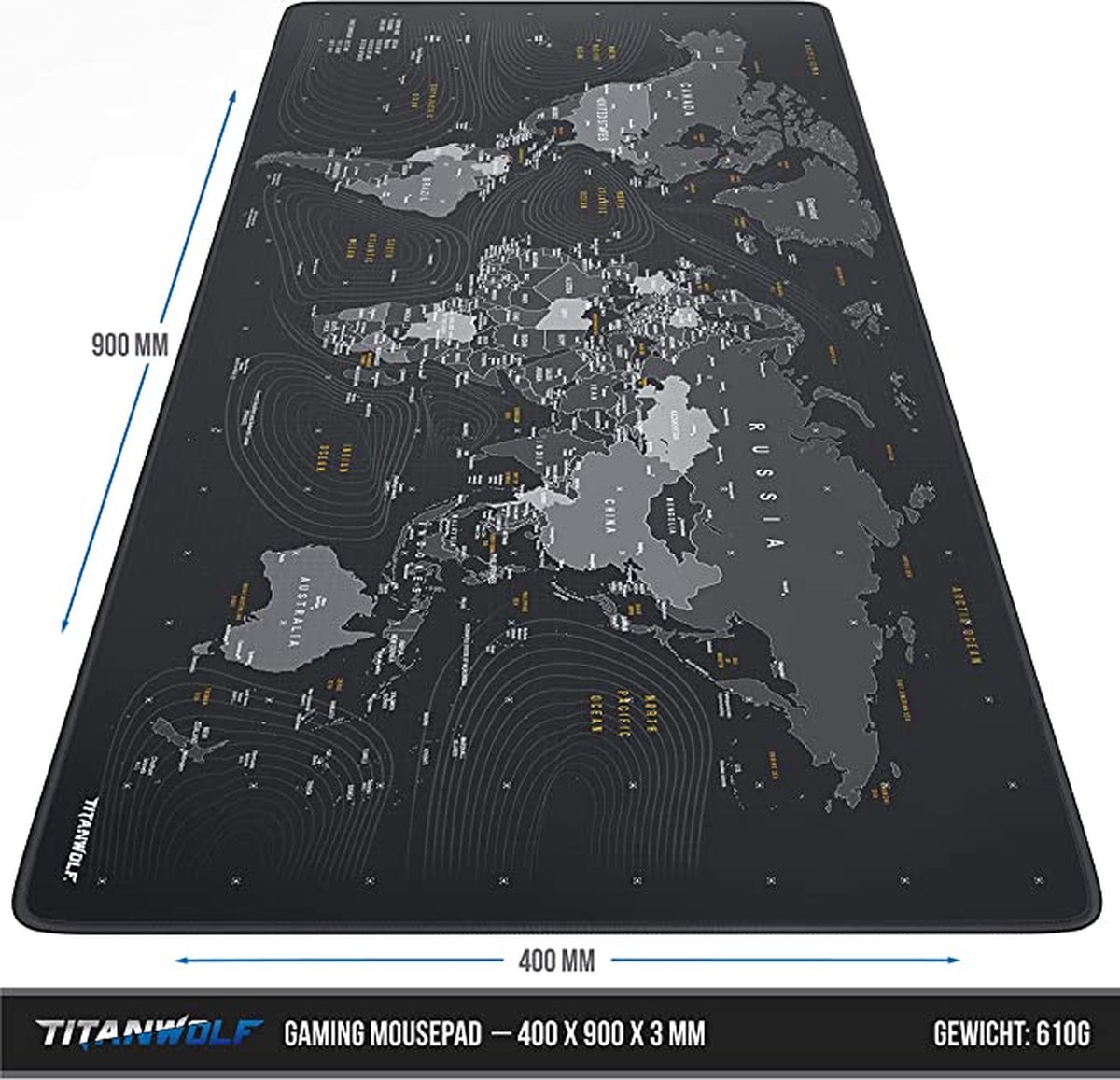 CSL - XXL Speed Gaming muismat Titanwolf, wereldkaart, 900 x 400mm, XXL ...