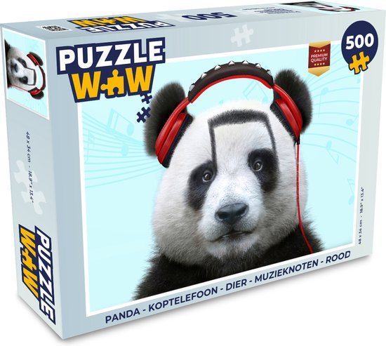 Puzzel Panda - Koptelefoon - Dier - Muzieknoten - Rood - Legpuzzel ...