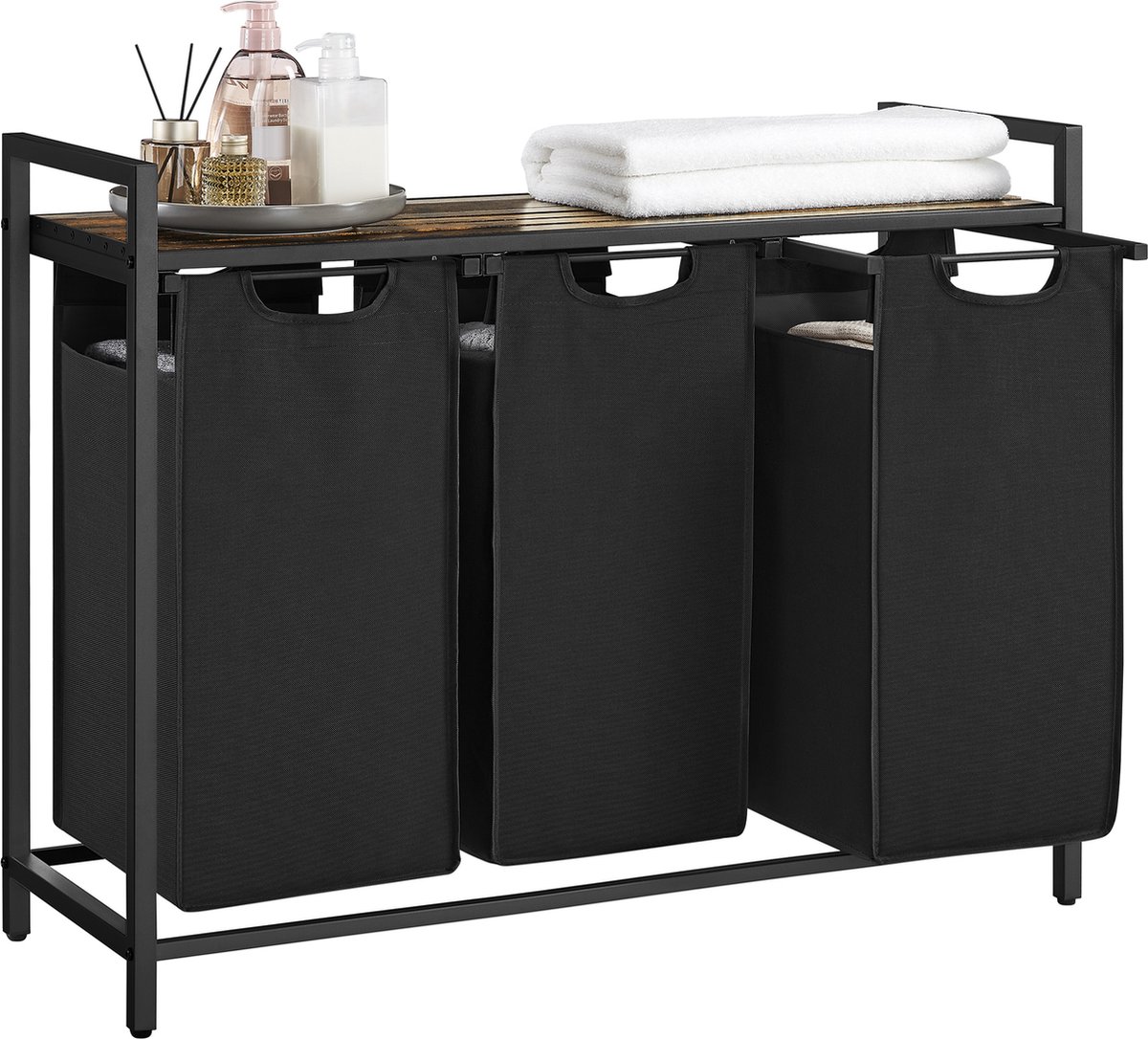 ACAZA Wasmand - 3 vakken - wassorteerder - 114L verdeeld over 3 zakken ...