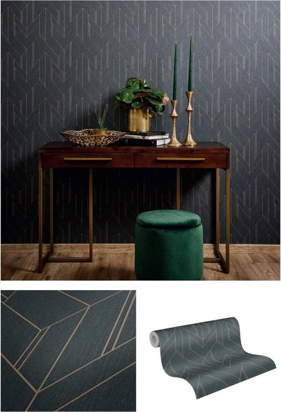 LUXUEUS ART DECO BEHANG | Grafisch - zwart goud - "Architects Paper" A ...