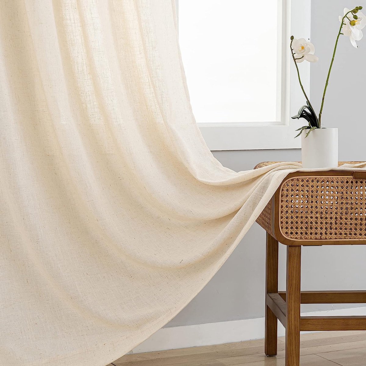 Linnen gordijnen met oogjes, landhuisstijl, voile gordijn, half ...