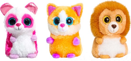 Keel Toys - 3 Mini Motsu's - Panda, Kat en Leeuw - 10 cm | bol