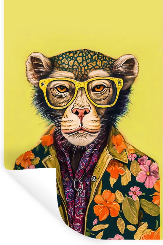 Muurstickers - Sticker Folie - Aap - Dieren - Bril - Design - Bloemen - 80x120 cm -... | bol