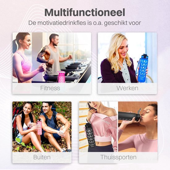 Motivatie Waterfles Rosé - 1 Liter Drinkfles - Waterfles met Rietje ...