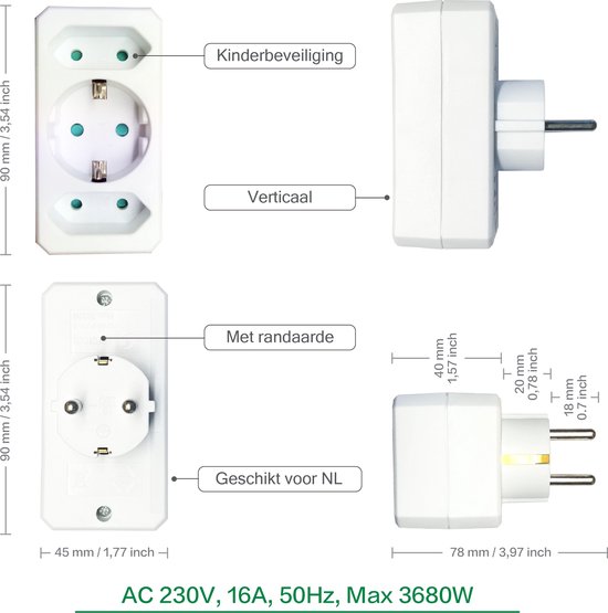 Colorful Sun® Stopcontact splitter - Verloopstekker 3 voudig wit ...