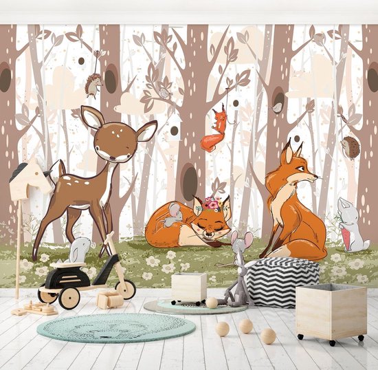 Fotobehang - Vlies Behang - Bosdieren in het Bos - Kinderbehang - 368 x ...