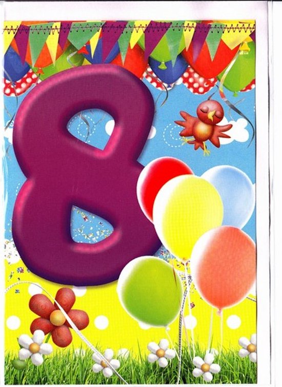 Wenskaart 8 jaar ballonnen kaart met envelop. | bol