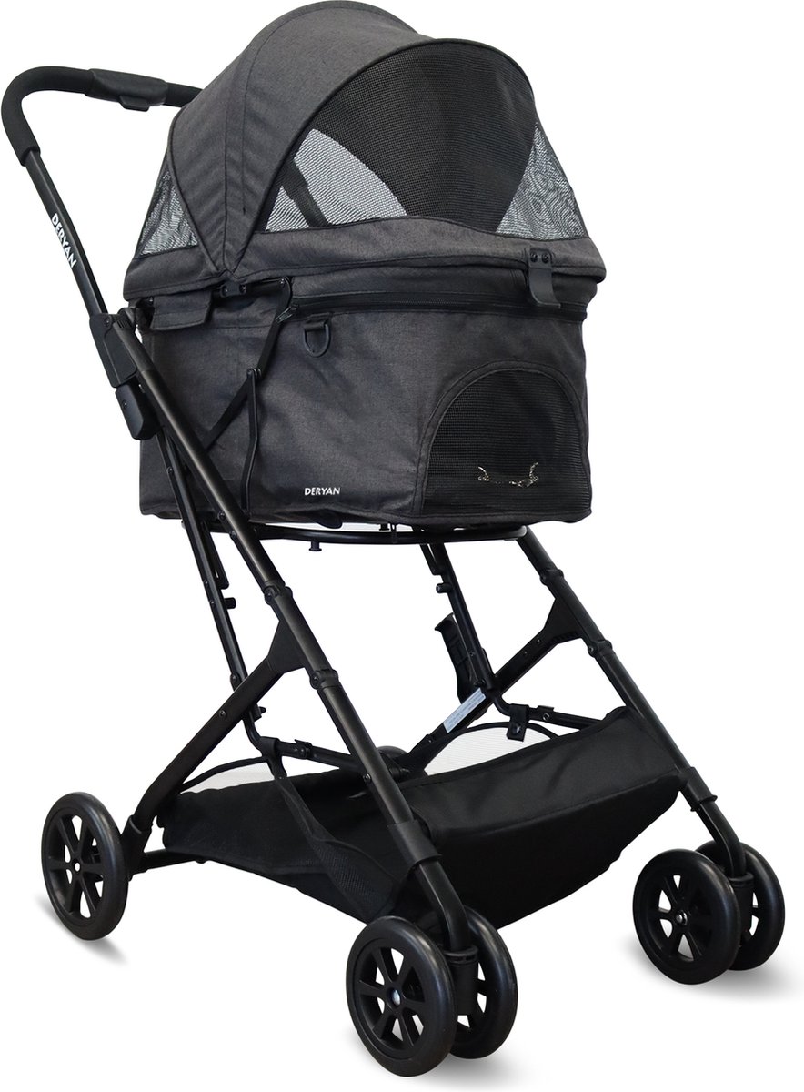 Deryan Luxe Inklapbare Hondenbuggy - Huisdieren wandelwagen - Zwart | bol.com
