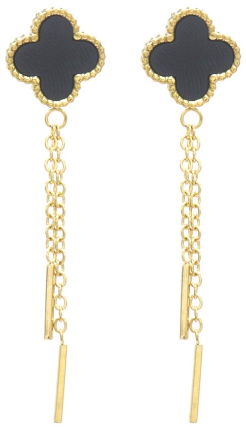 Oorbellen - Klaver met Kettinkjes - RVS - 1,5x5 cm - Goudkleurig | bol