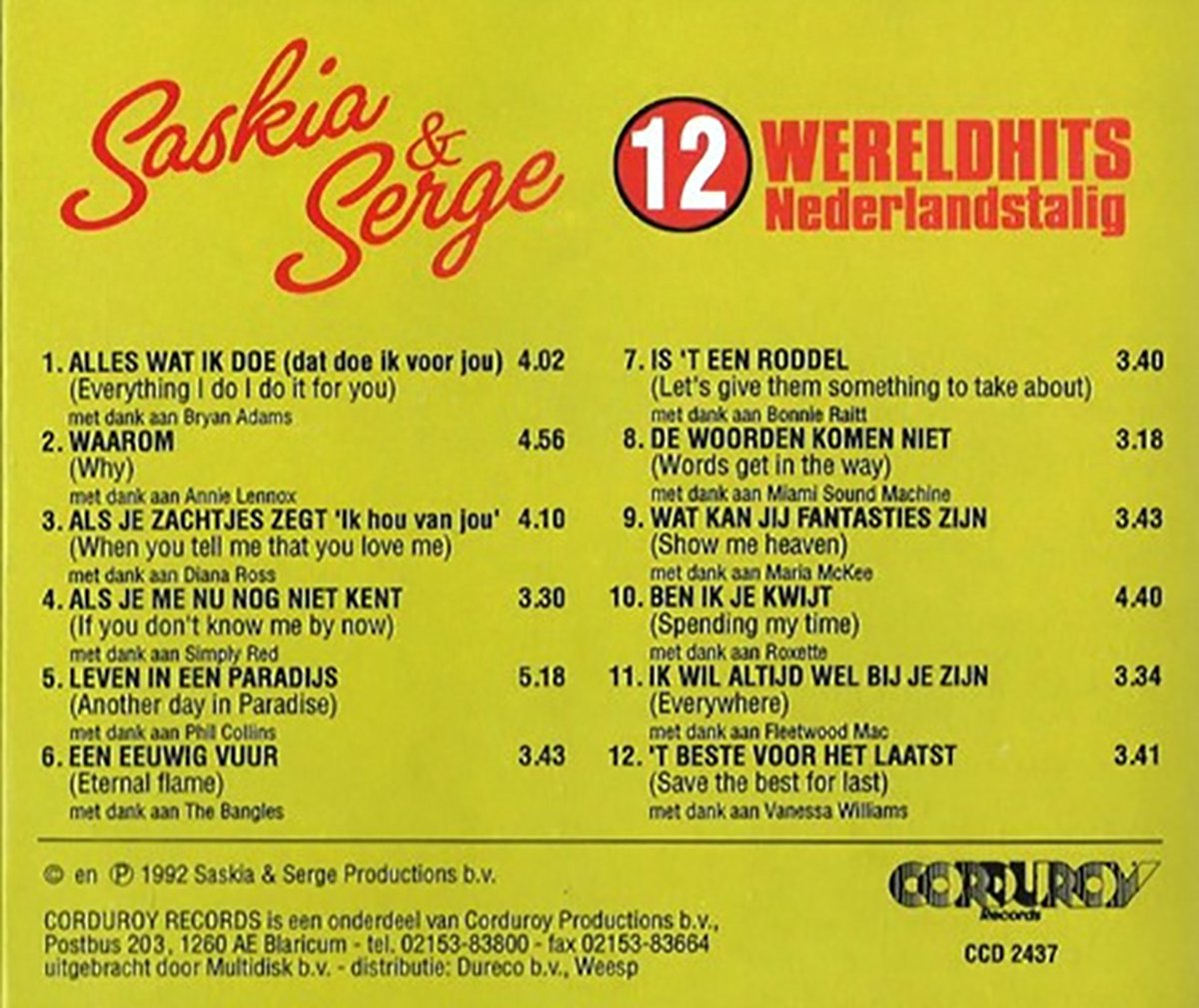 SASKIA & SERGE - 12 wereldhits Nederlandstalig, Saskia & Serge | Muziek | bol.com