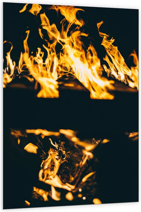 PVC Schuimplaat - Vuur - Hout - Kampvuur - Geel - 100x150 cm Foto op ...