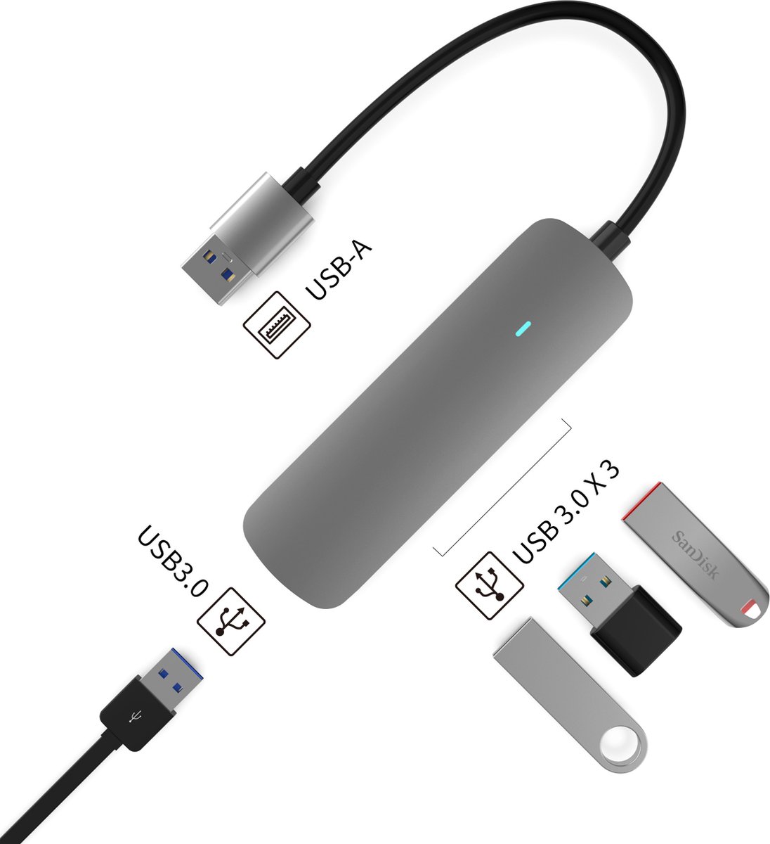 MMOBIEL USB-A Adapter Hub – 4-in-1 USB Hub Splitter – USB Hub 3.0 - 5Gbps – USB-A naar... | bol